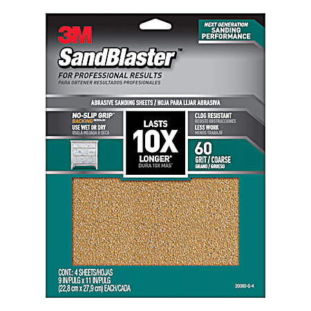 SandBlaster 10X 60 Grit Sandpaper w/ No-Slip Grip Backing - 4 Pk by 3M ...