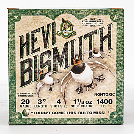 20 Gauge HEVI-Bismuth 3'' 4 Shot Waterfowl Shotshells - 25 Rounds by ...