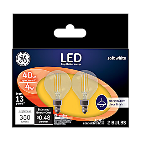 4W LED G16 Soft White Clear Hanging Fixtures Light Bulbs - 2 Pk by GE ...