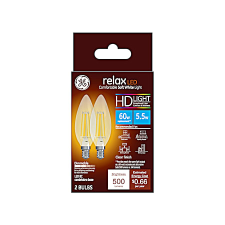 5.5W Relax LED BC Soft White Clear Blunt Tip Decorative Bulbs - 2 Pk by ...