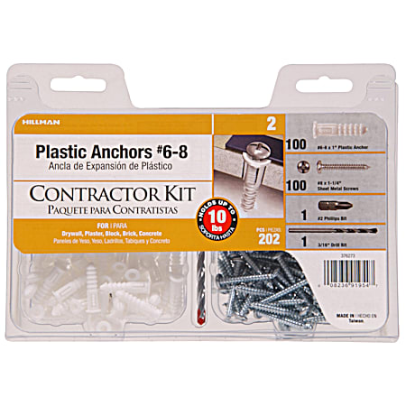 #6-8 x 1 in White Ribbed Plastic Anchor Contractor Kit by Hillman at ...