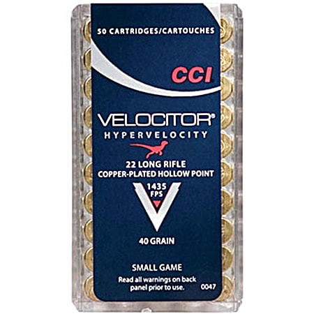.22 LR Velocitor Hyper Velocity 40 Grain Rimfire Cartridges - 50 Rounds ...