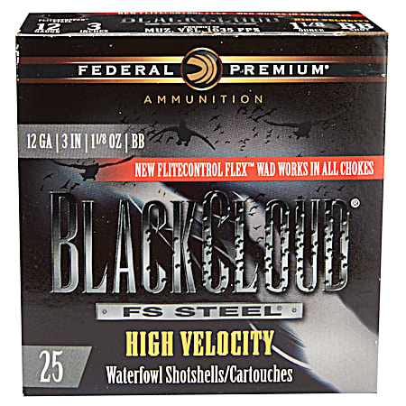 12 Gauge Black Cloud FS Steel Waterfowl 3'' 4 Shot Shotshells - 25 ...