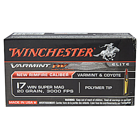 .17 WSM Varmint 20 Grain HV Poly Tip Rimfire Cartridges - 50 Rounds by ...