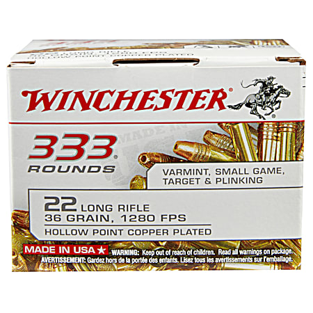 .22 LR Copper Plated Bulk White Box 36 Grain HP Rimfire Cartridges ...