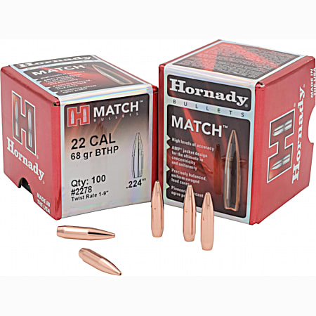 Hornady Match Bullets - 22 Caliber - 68 Grain - BTHP Match - 100 Rounds ...