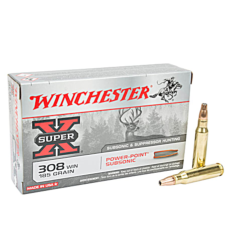 .308 Winchester Power-Point Subsonic & Suppressor 185 Grain Hunting Cartridges - 20 Rounds by ...