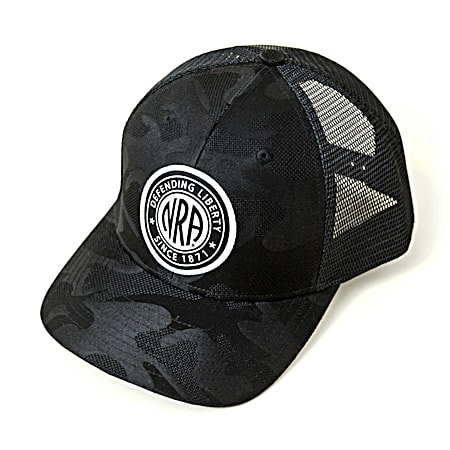 Men's Black/Camo Woven Label Trucker Cap by NRA at Fleet Farm