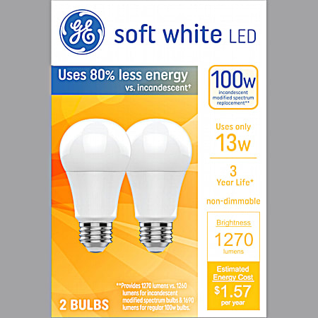 100W LED Soft White General Purpose Light Bulbs - 2 Pk by GE at Fleet Farm