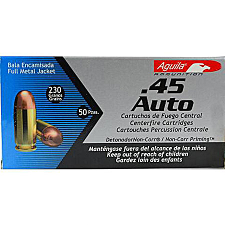 .45 Auto 230 Grain Full Metal Jacket Centerfire Handgun Cartridges - 50 ...