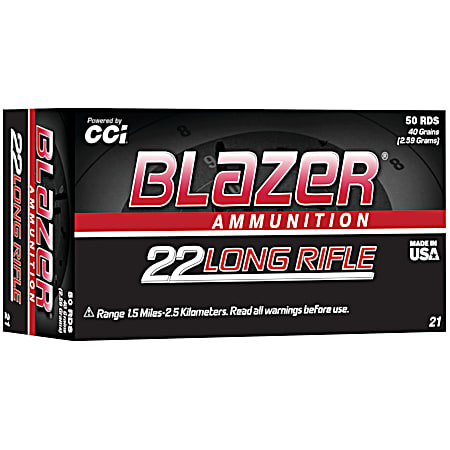 .22 LR Blazer 40 Grain Lead Round Nose Rifle Cartridges - 50 Rounds by ...