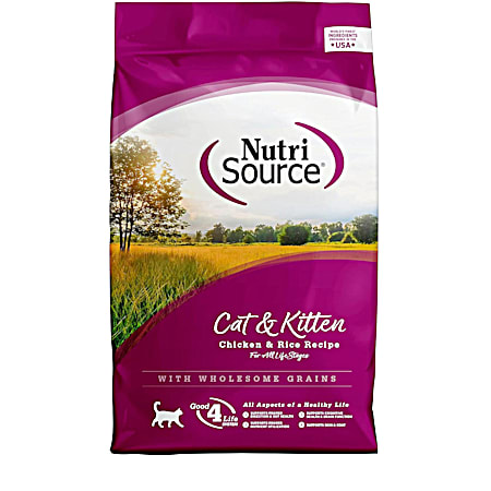 16 lbs Cat & Kitten Chicken & Rice Recipe Cat Food by NutriSource at ...